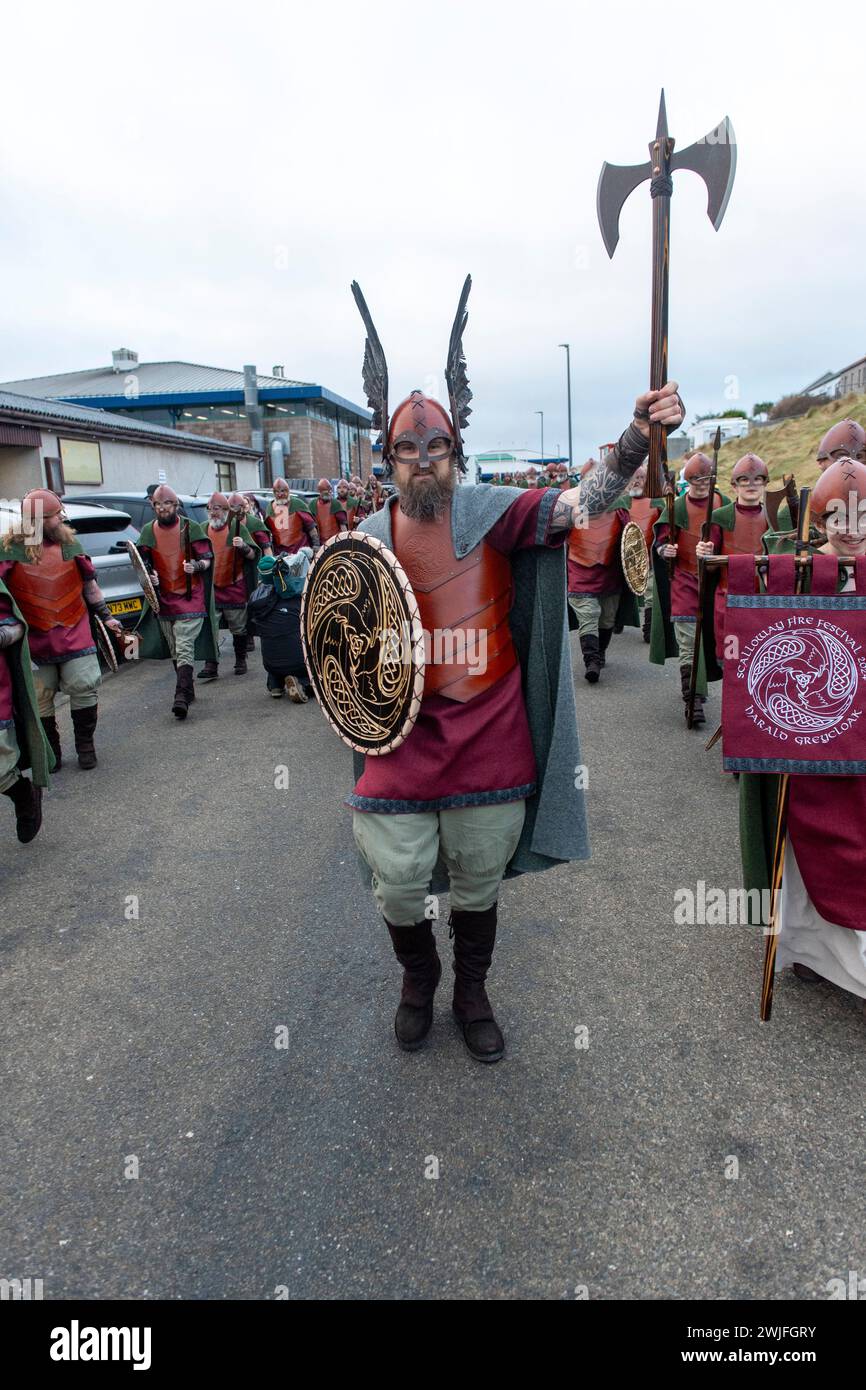 2024 Guizer Jarl John Robert leads his squad through Shetland town ...