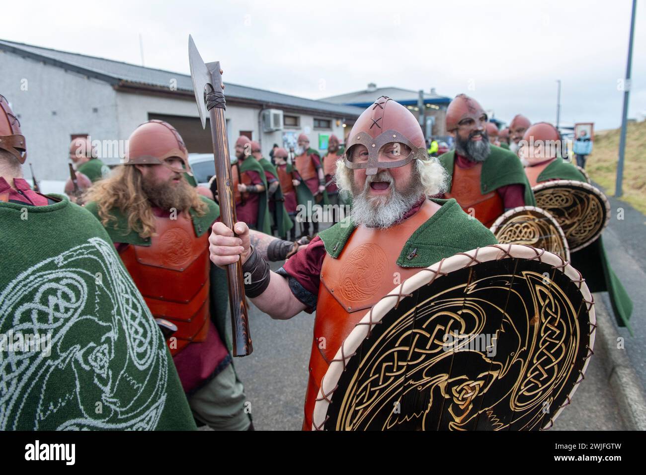 2024 Guizer Jarl John Robert leads his squad through Shetland town ...