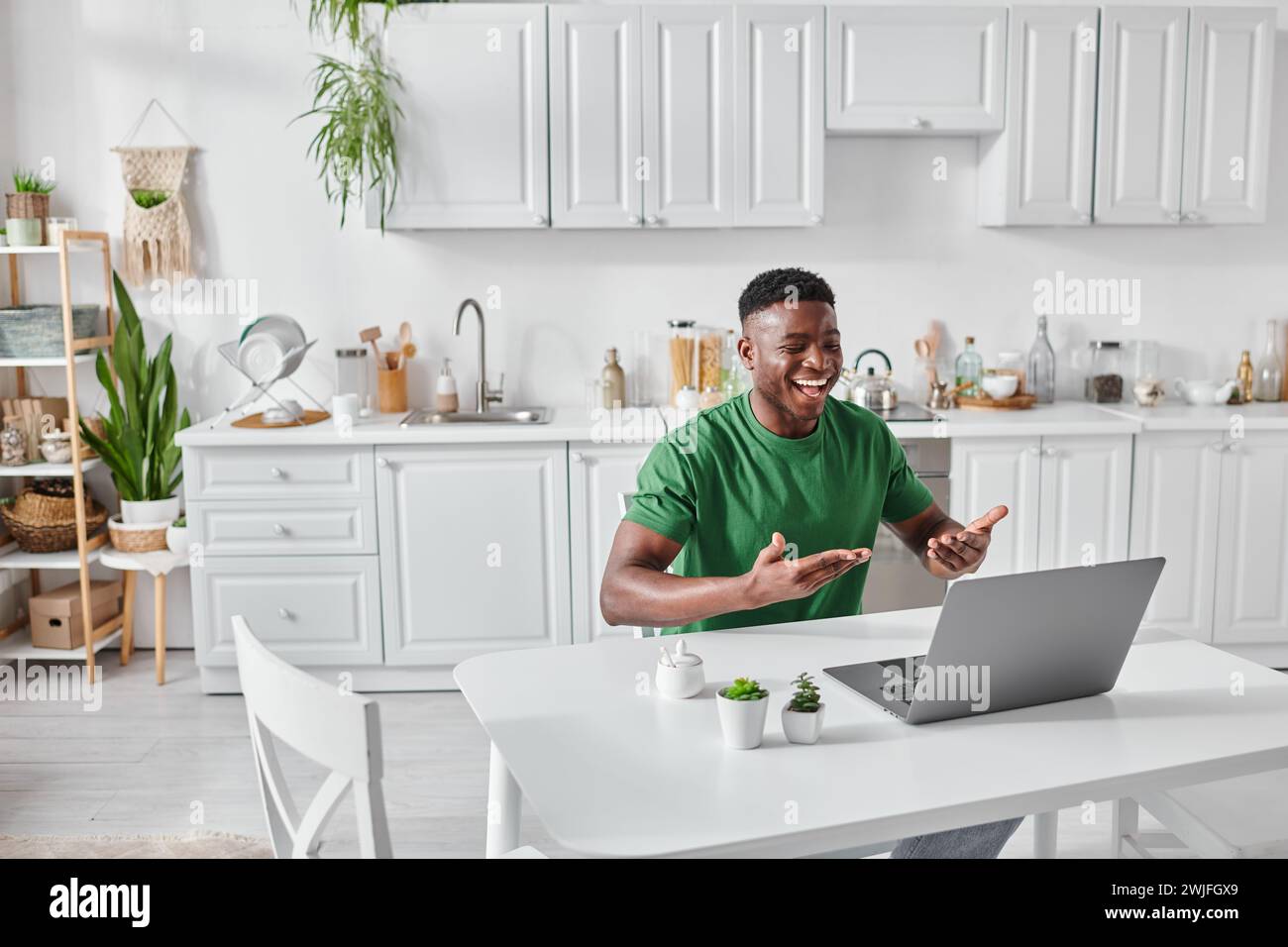 happy deaf african american freelancer using sign language for ...