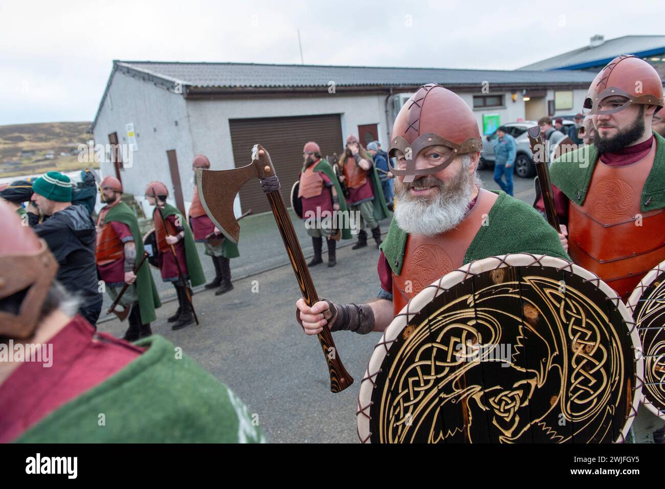 2024 Guizer Jarl John Robert leads his squad through Shetland town ...