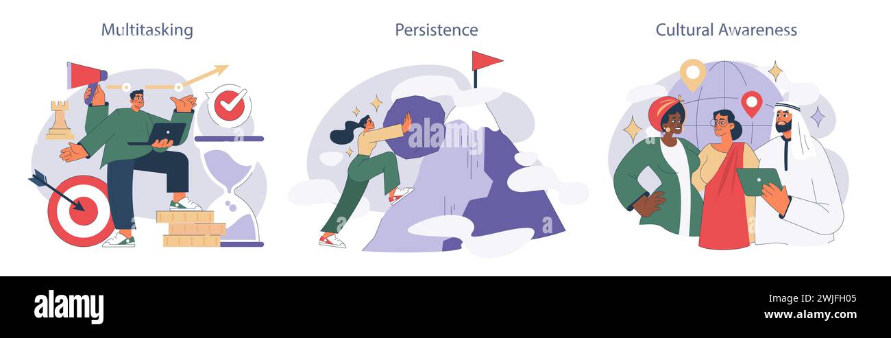 Soft skills set. Portrayal of multitasking, persistence, and cultural ...