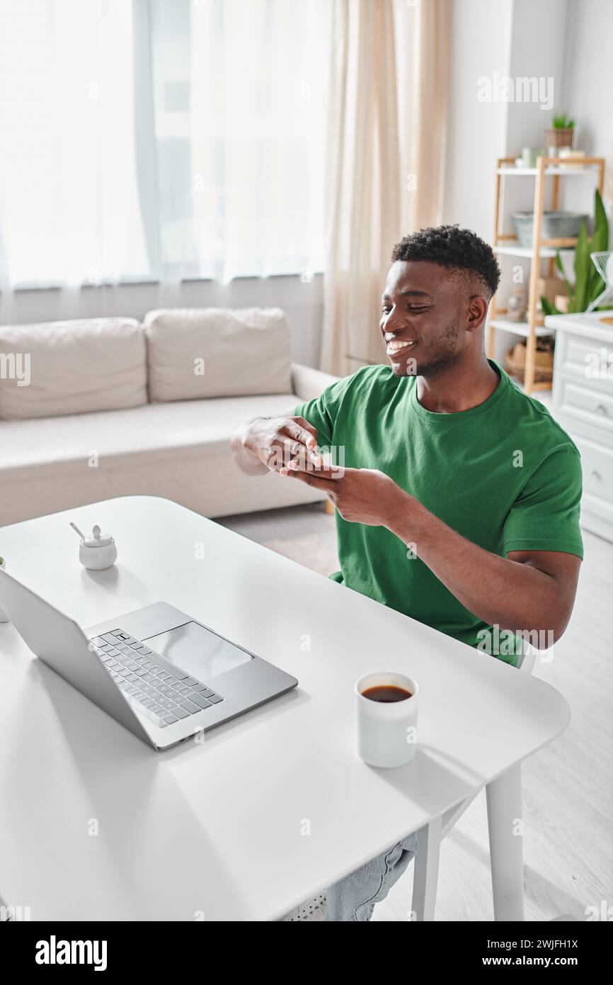 happy deaf african american freelancer using sign language for ...