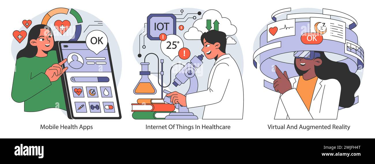 Digital healthcare trio. Navigating wellness with mobile apps ... Digital healthcare trio. Navigating wellness with mobile apps ...