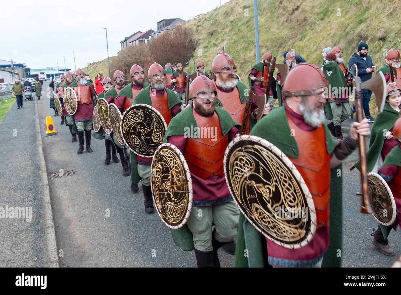 2024 Guizer Jarl John Robert leads his squad through Shetland town ...