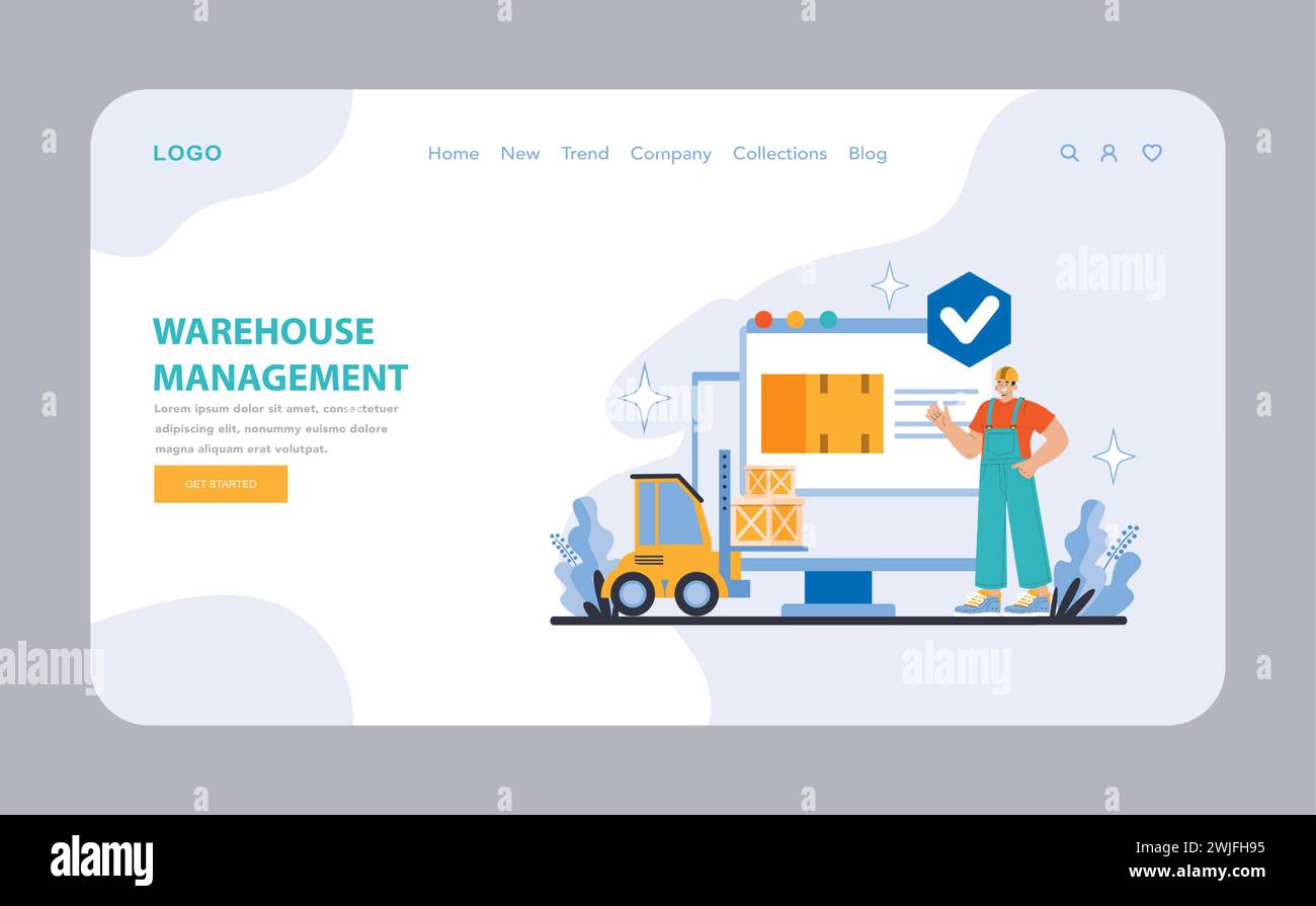 Warehouse Management web or landing page. Showcases organized inventory ...