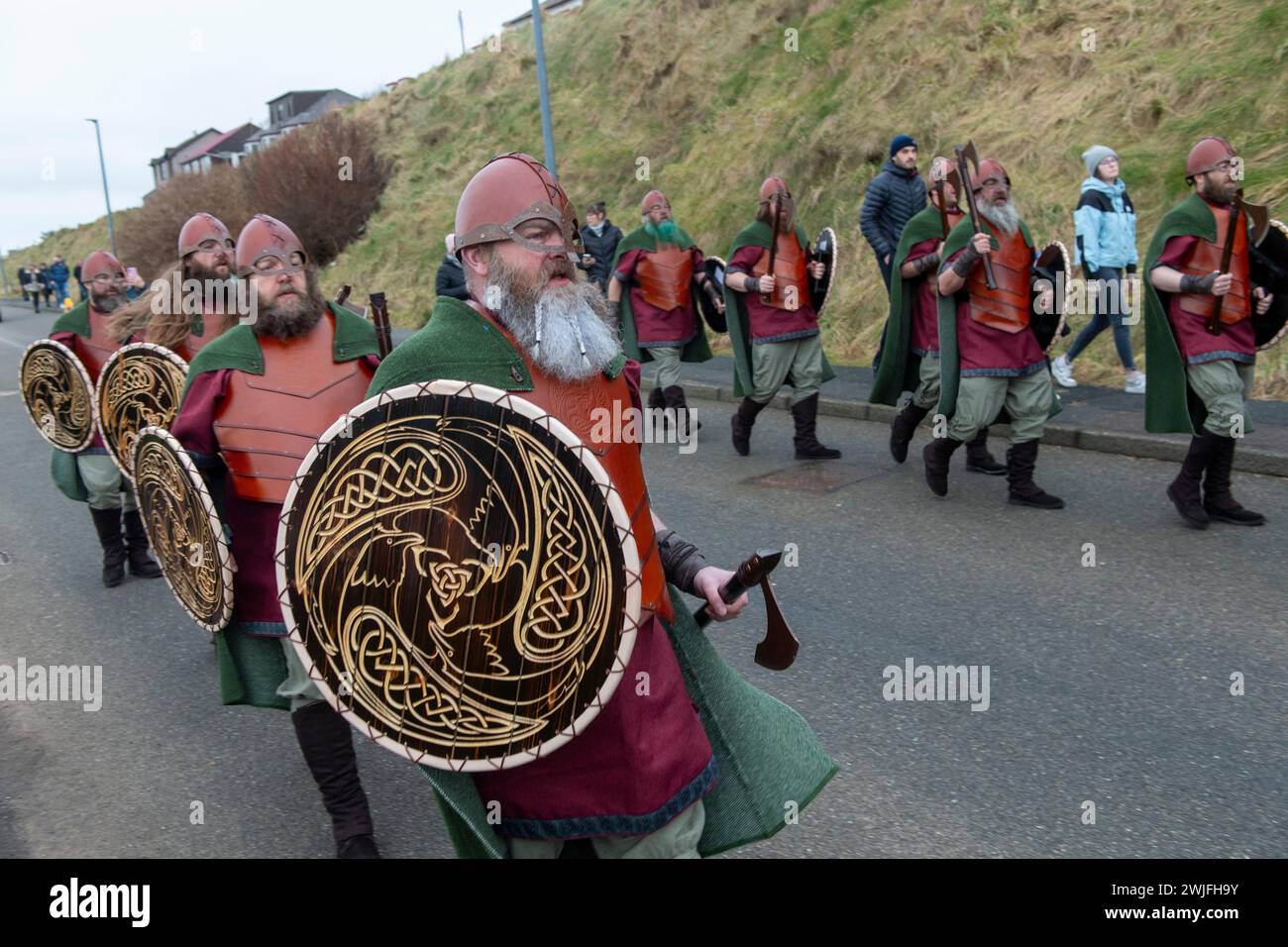 2024 Guizer Jarl John Robert leads his squad through Shetland town ...