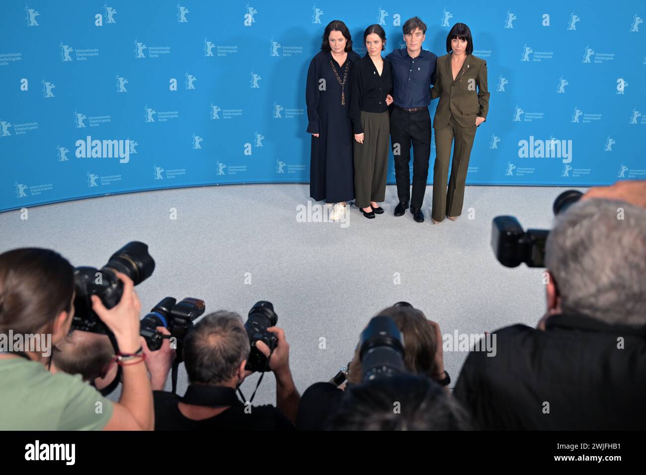 Berlin, Germany. 15th Feb, 2024. Emily Watson (l-r), Zara Devlin, Cillian Murphy and Eileen ...
