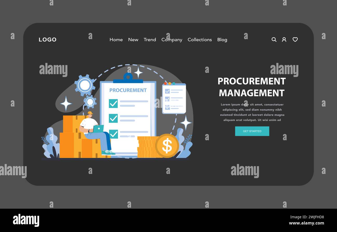 Procurement Management night or dark mode web or landing page. Detailed ...