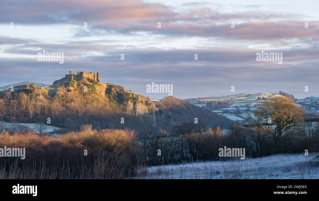 Carreg Cennan Castle, near Llandeilo, south Wales on a frosty winter's ...