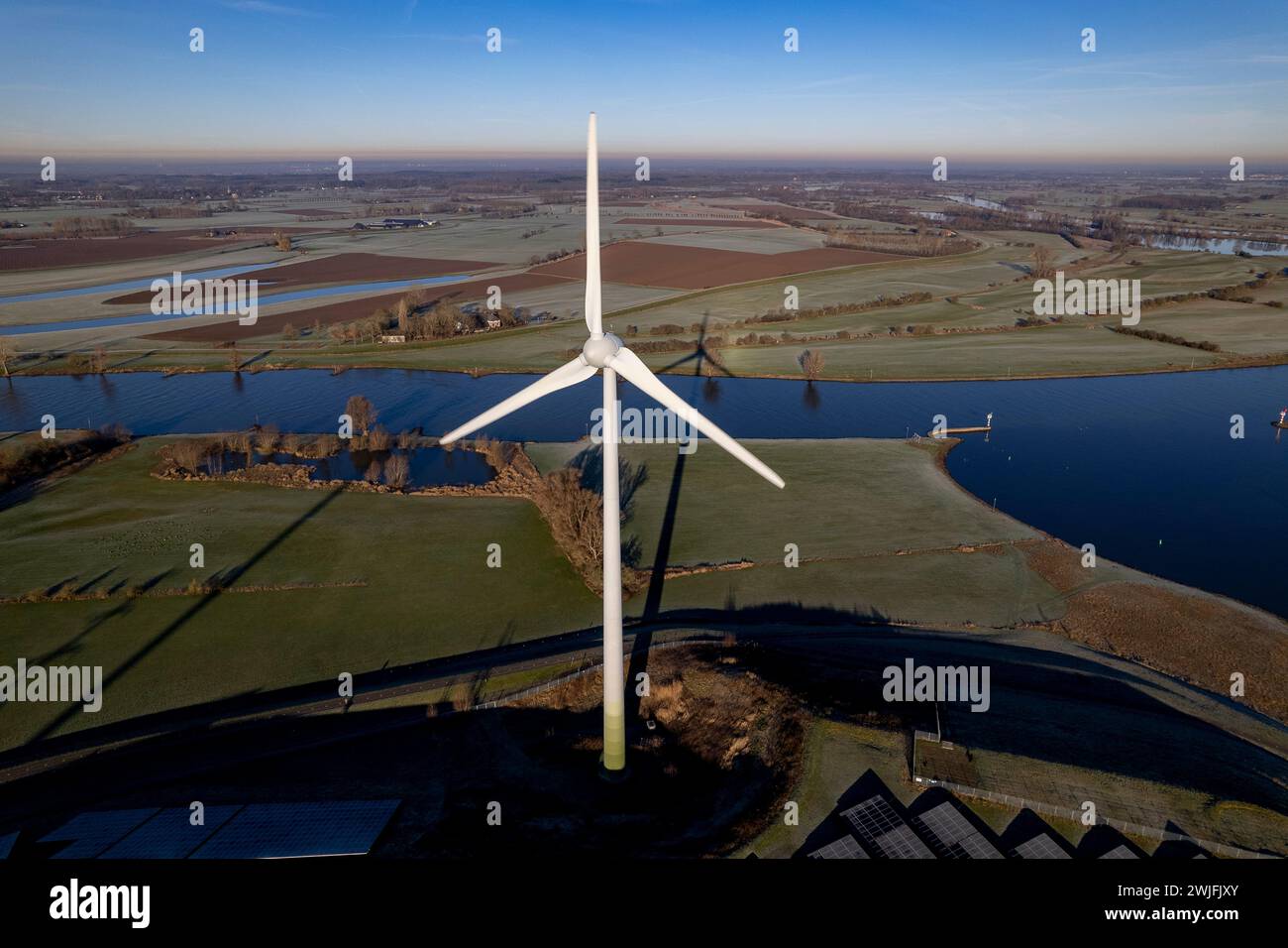 Blades of wind turbine marking the intersection of river IJssel and ...