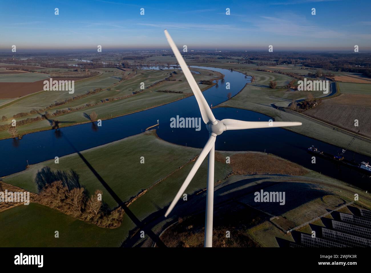 Blades of wind turbine marking the intersection of river IJssel and ...