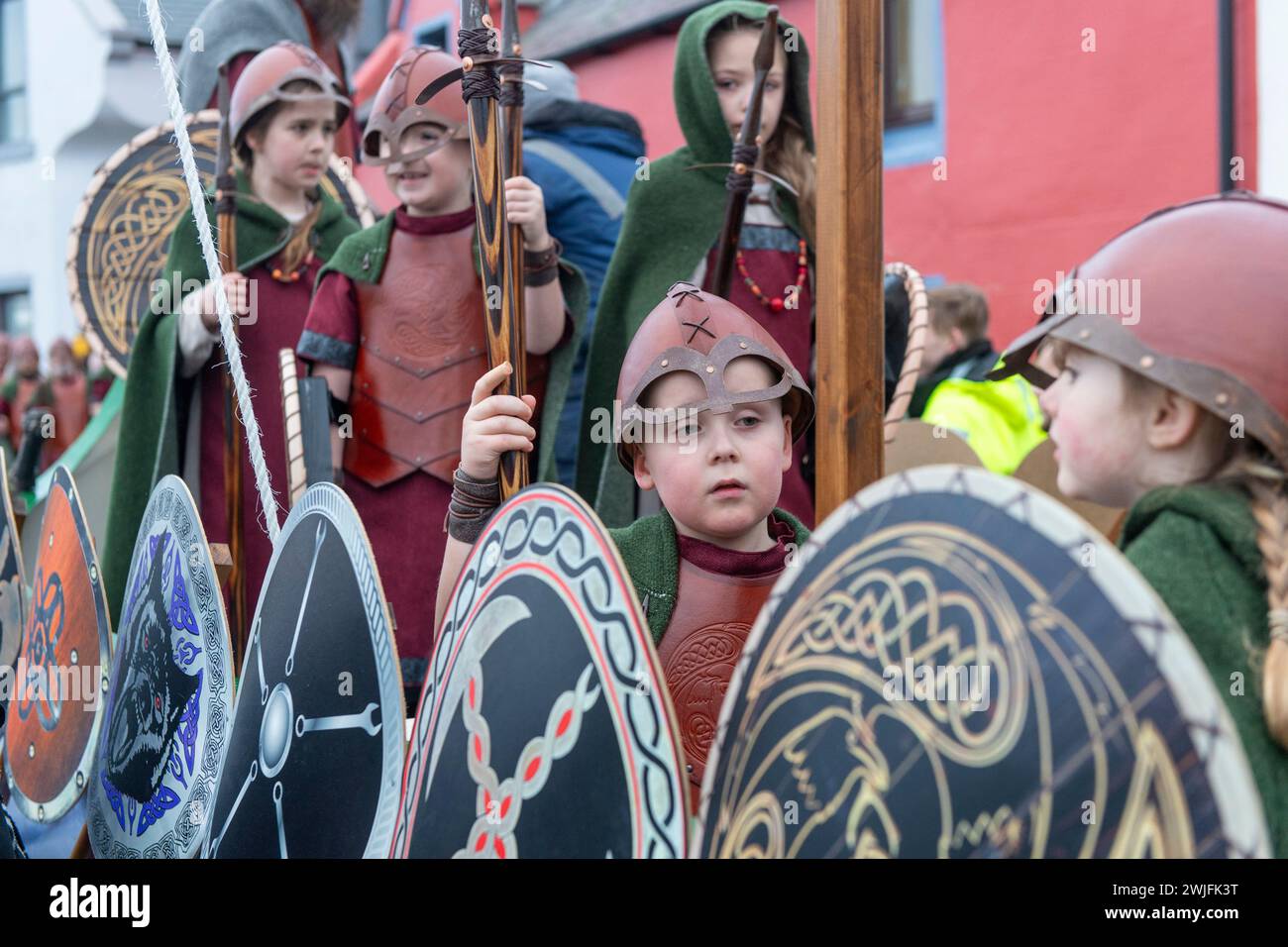2024 Guizer Jarl John Robert leads his squad through Shetland town ...