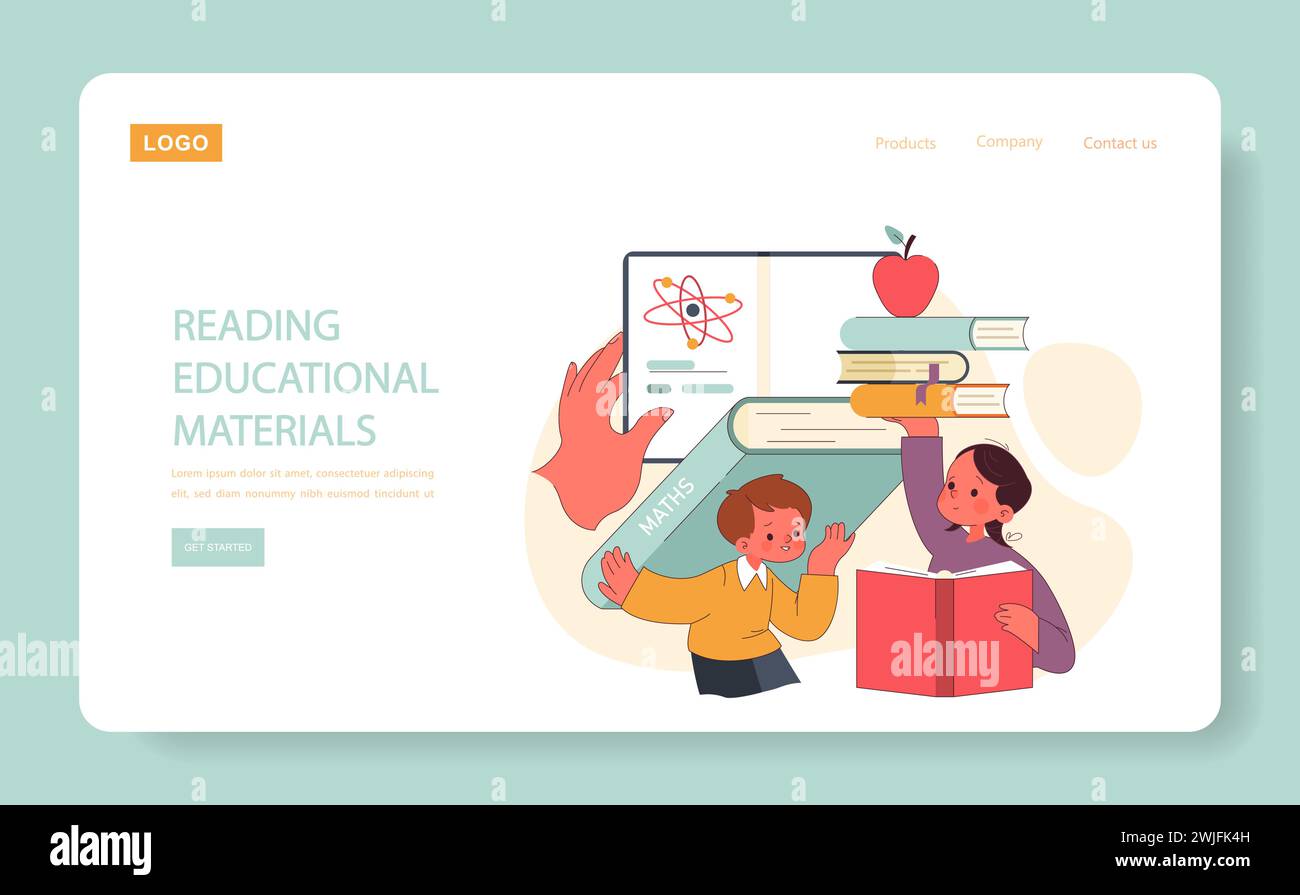 Children learn web or landing. Elementary school classes. Kids reading ...