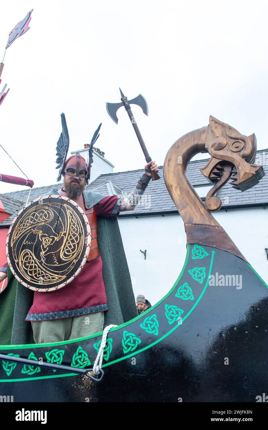 2024 Guizer Jarl John Robert leads his squad through Shetland town ...