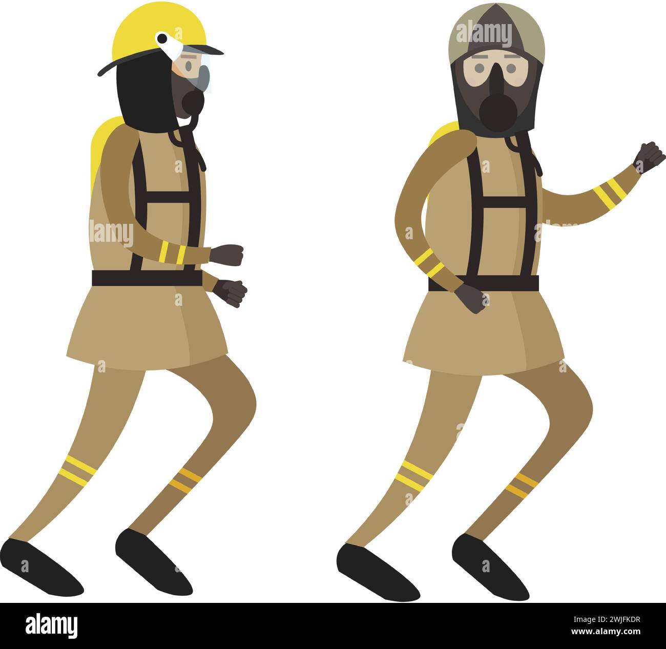 Firefighter rescue team running on emergency call vector icon isolated ...