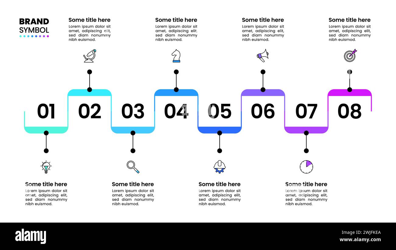 Infographic template with icons and 8 options or steps. Horizontal line. Can be used for ...