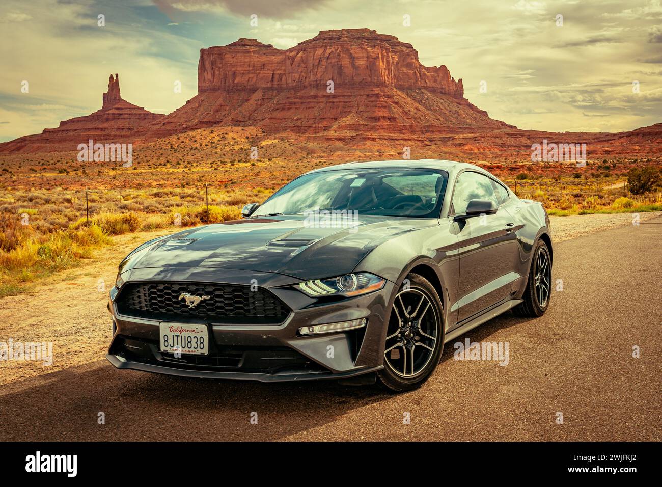 Monument Valley, Utah, USA - Ford Mustang parked in a scenic location ...