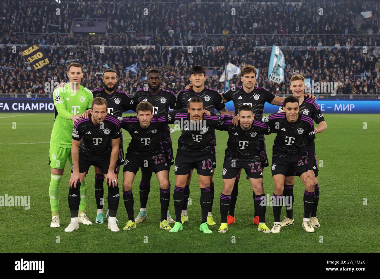 Rome, Italy. 14th Feb, 2024. The FC Bayern Munchen starting eleven line ...