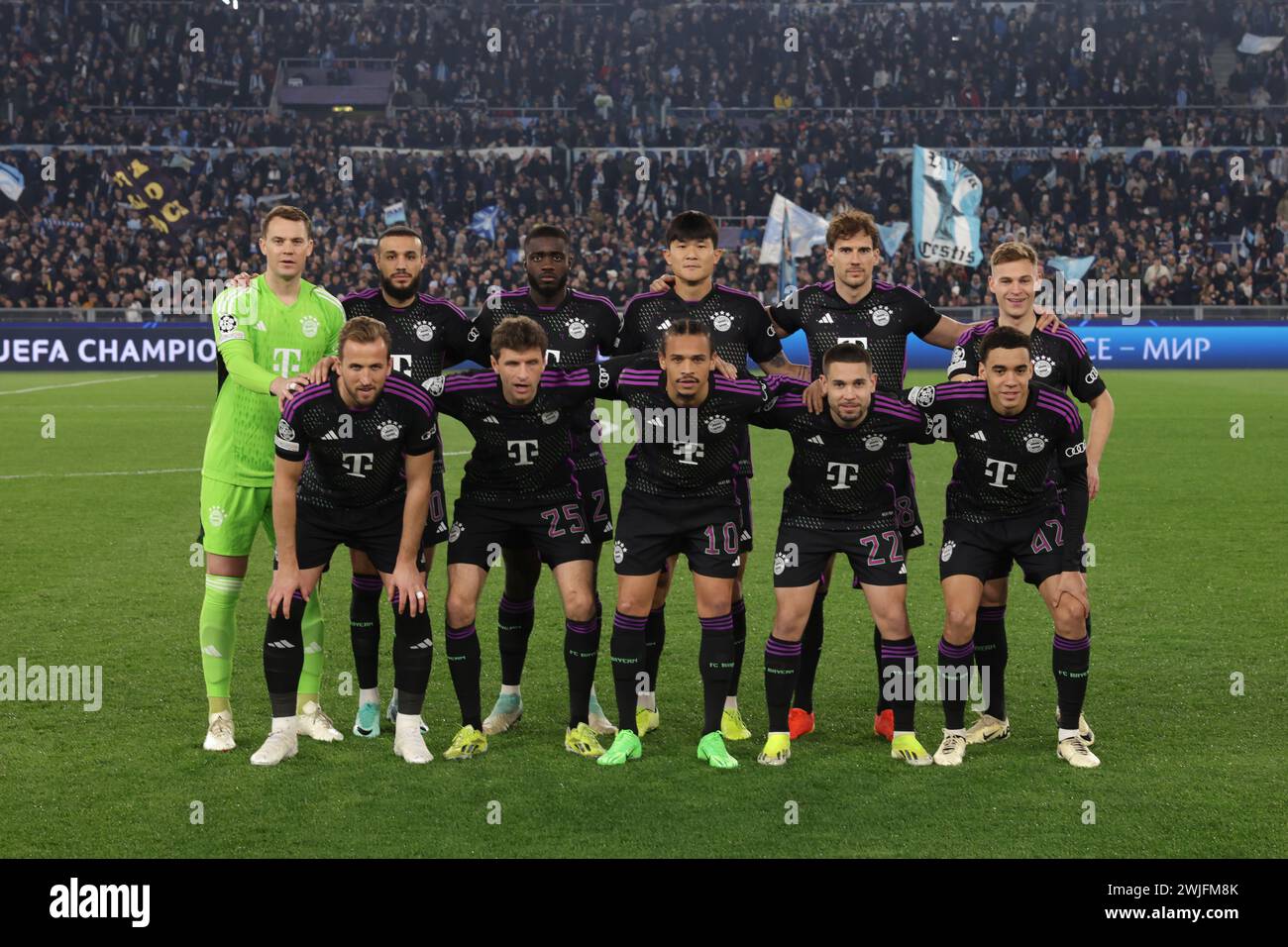 Rome, Italy. 14th Feb, 2024. The FC Bayern Munchen starting eleven line ...