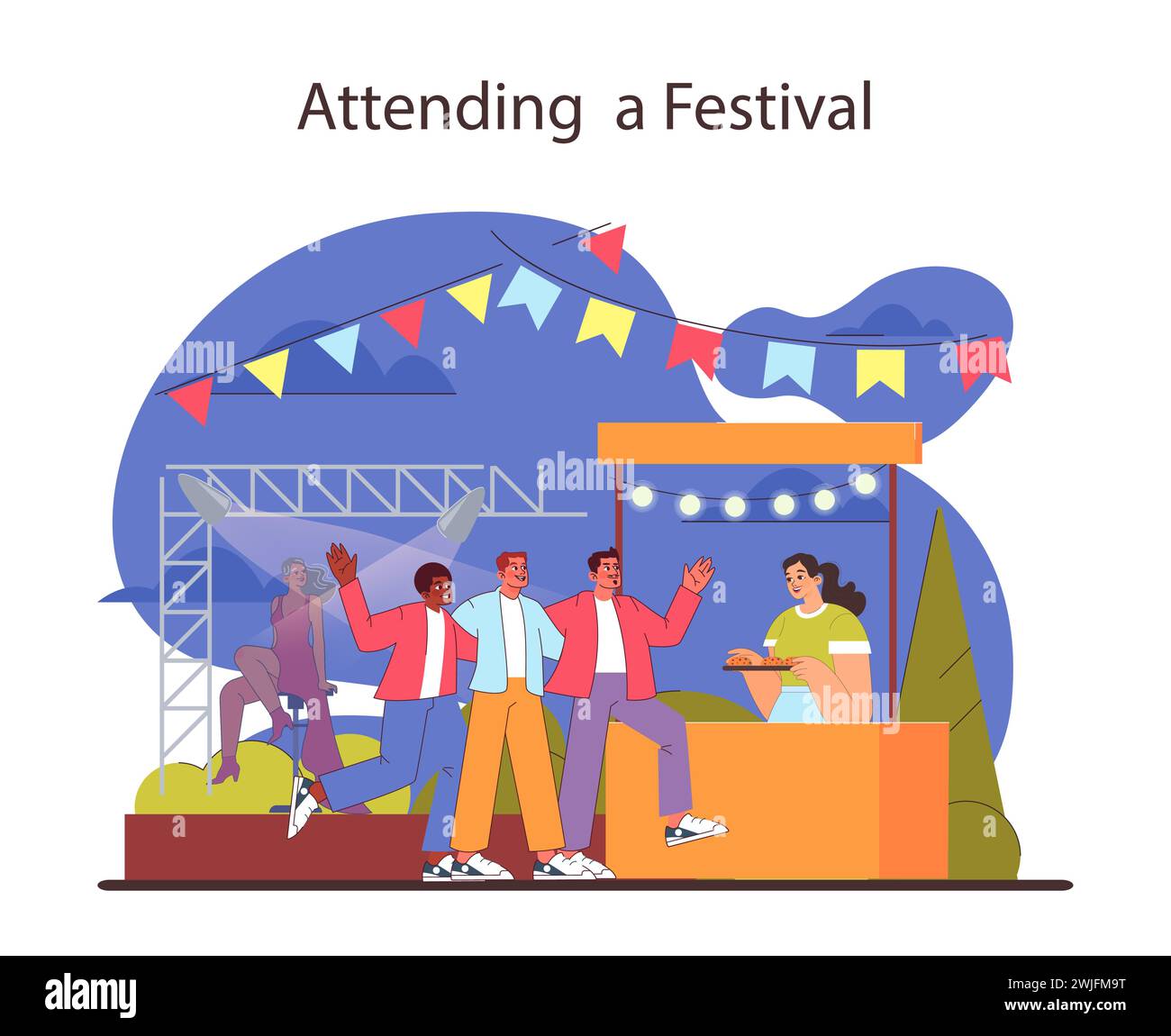 Friends activities concept. Outdoor festival fun with food stall and ...