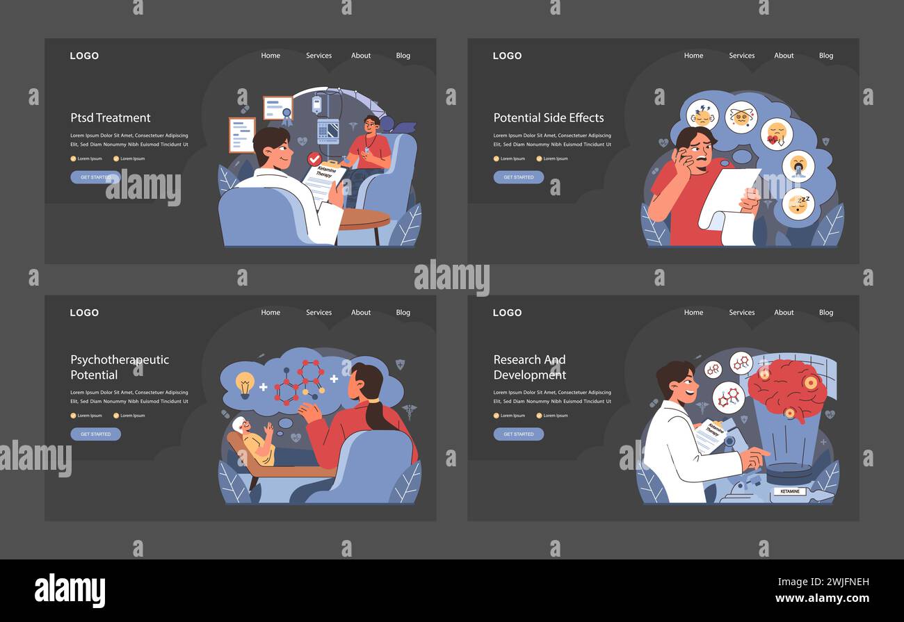 Ketamine Therapy series set. Visual guide on PTSD treatment, managing ...