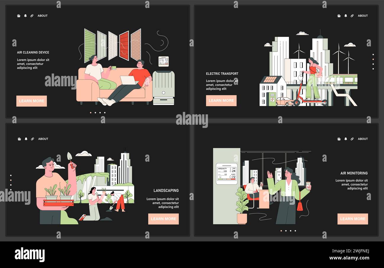Air quality awareness dark or night web or landing set. Air quality ...
