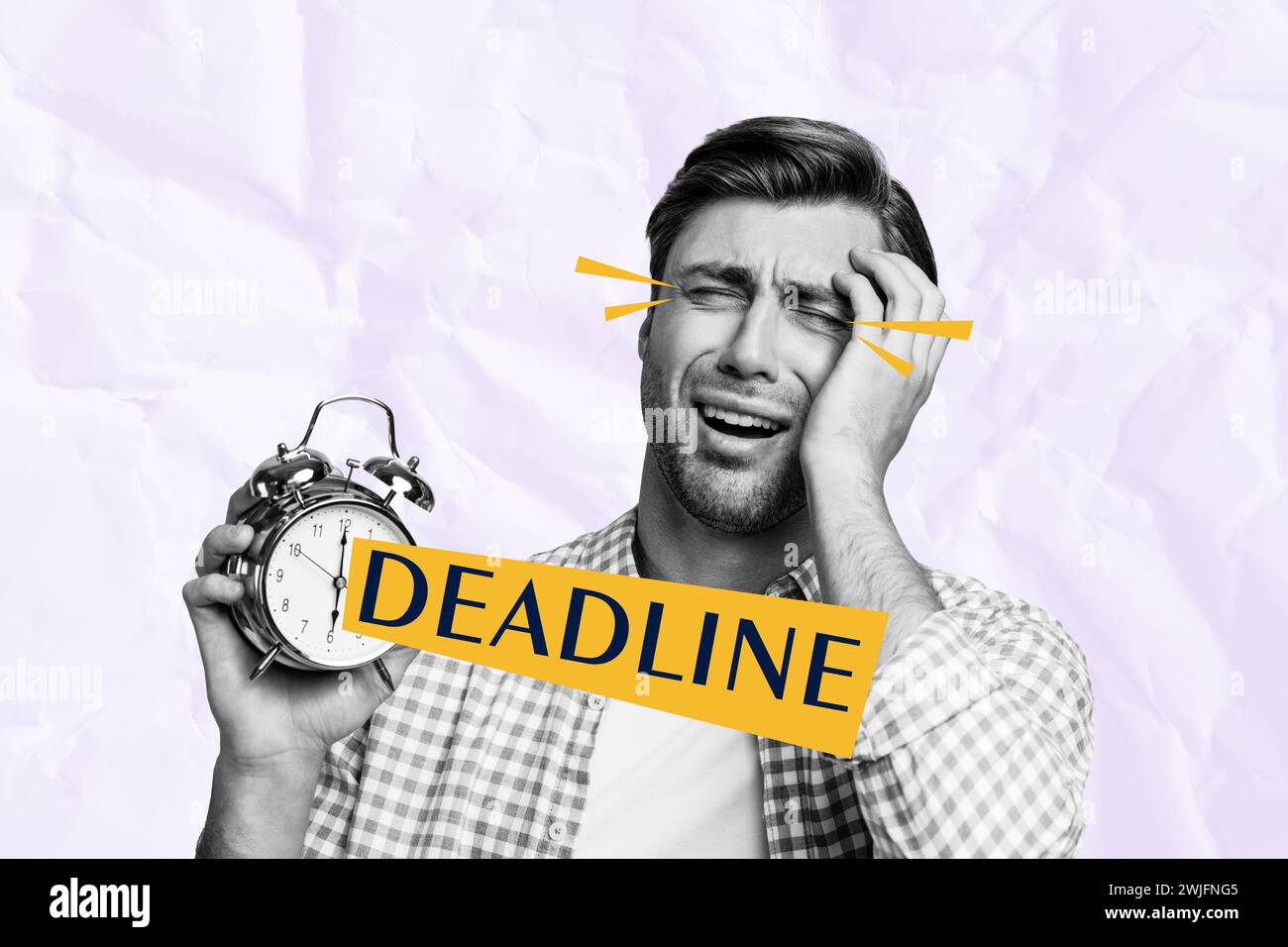 Collage image artwork of sad depressed stressed man worker holding ...