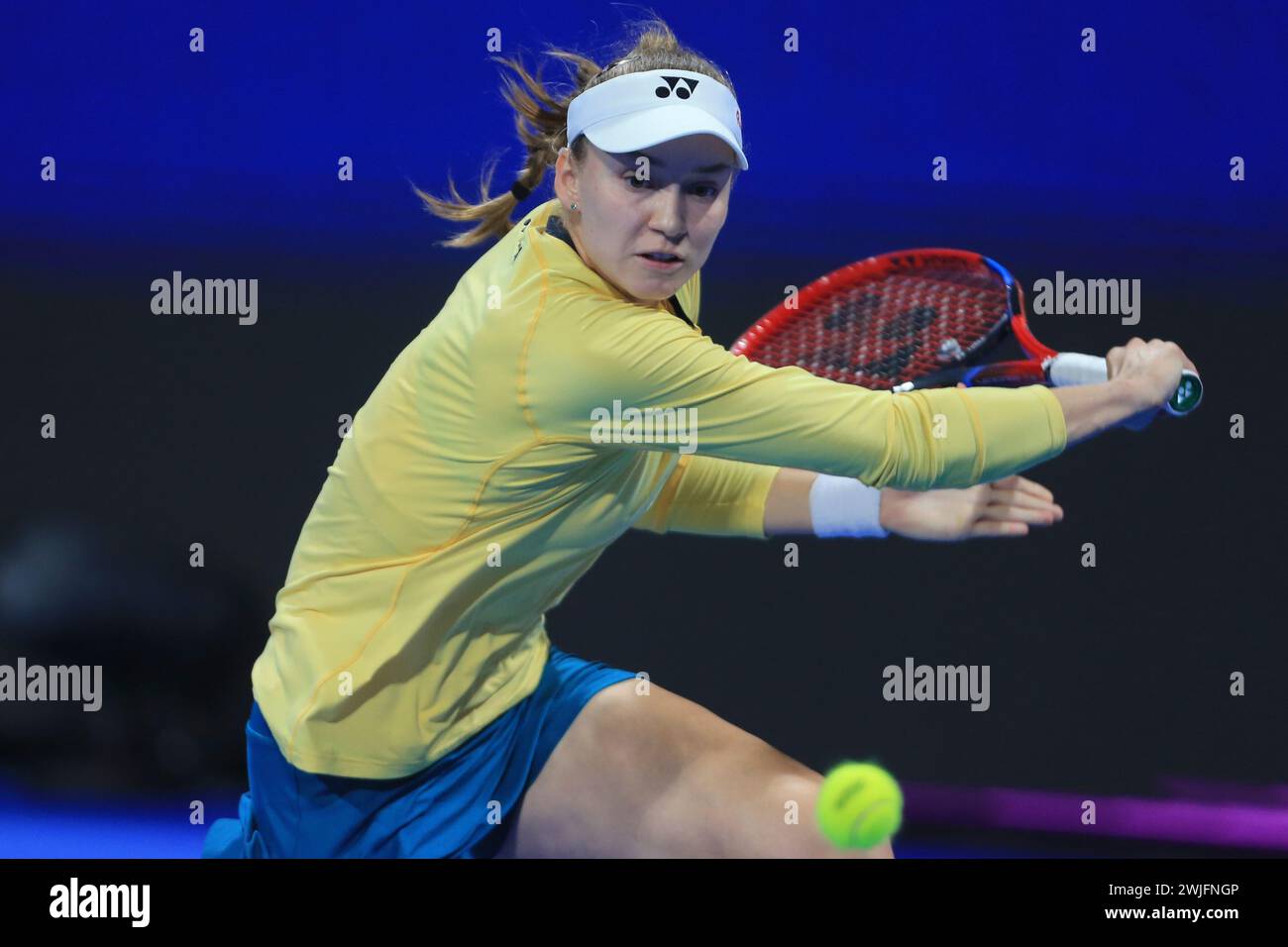 Kazakstan's Elena Rybakina returns to Canada's Leylah Fernandez during ...