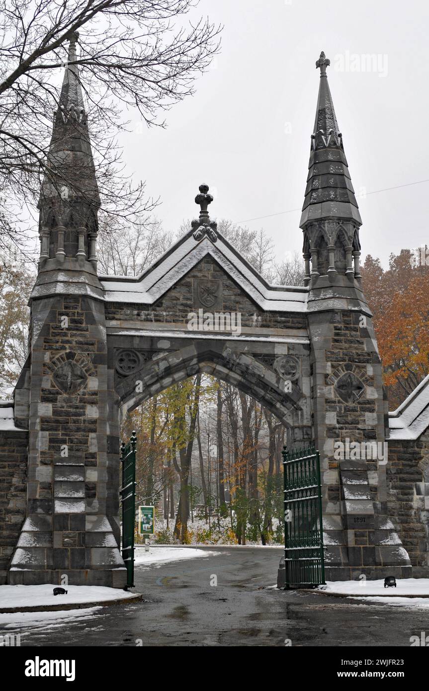 The grand stone entrance gate at Montreal's historic Mount Royal ...