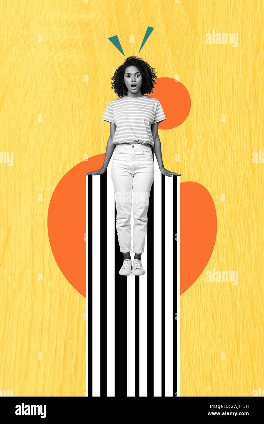 Creative collage poster young scared girl shocked fear frightened ...