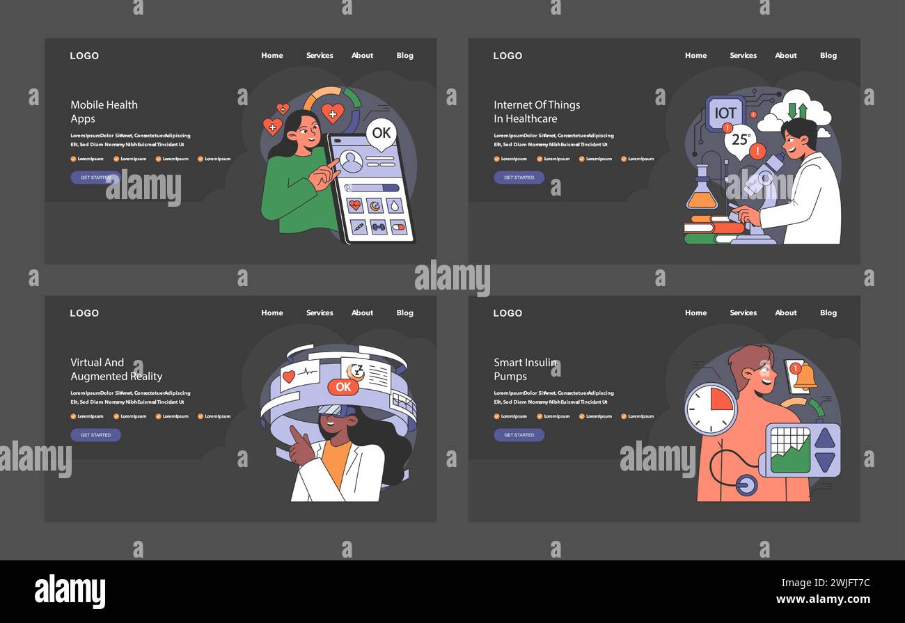 Advanced healthcare interface set. User-friendly mobile health apps ...