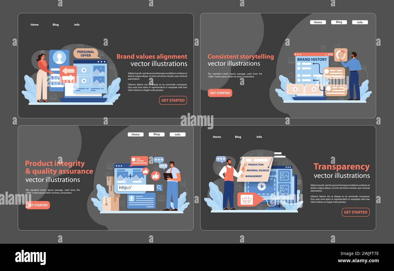 Web Banner Set for Brand Authenticity. Captivating illustrations for ...