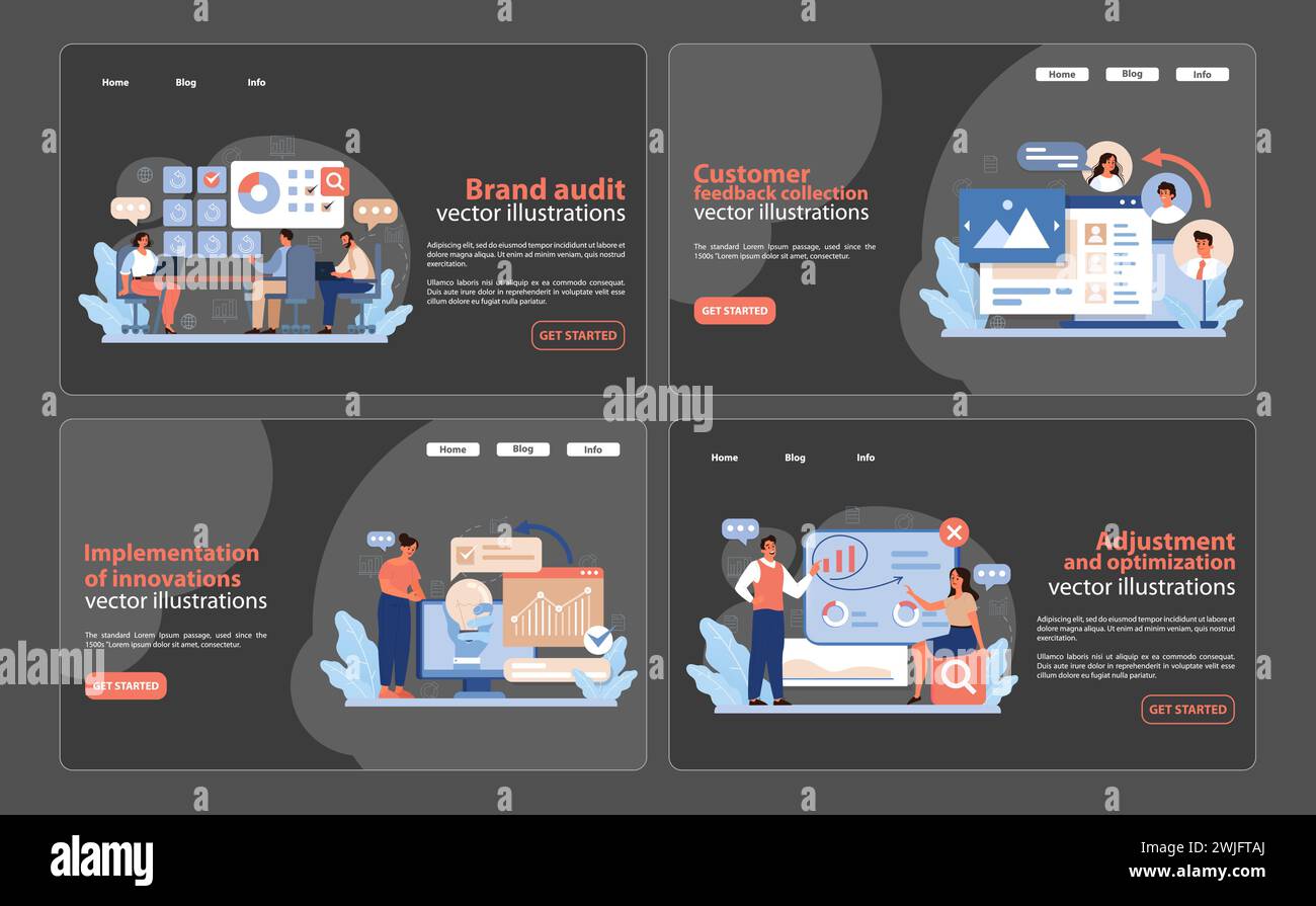 Rebranding Process Web Illustrations. A collection of vector illustrations detailing a brand's ...