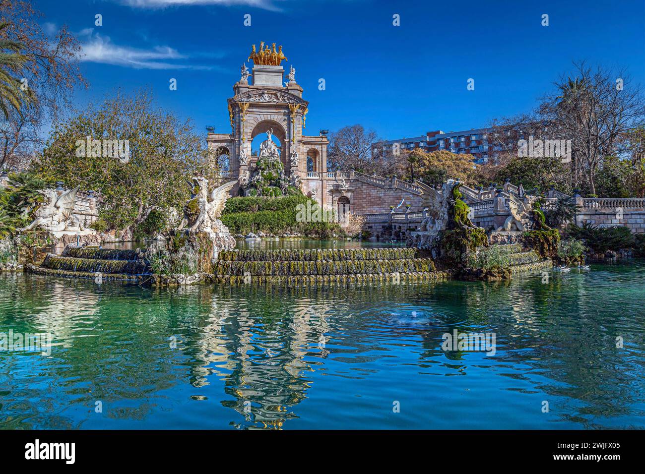 BARCELONA, SPAIN - FEB. 27, 2022: The waterfall building of the ...