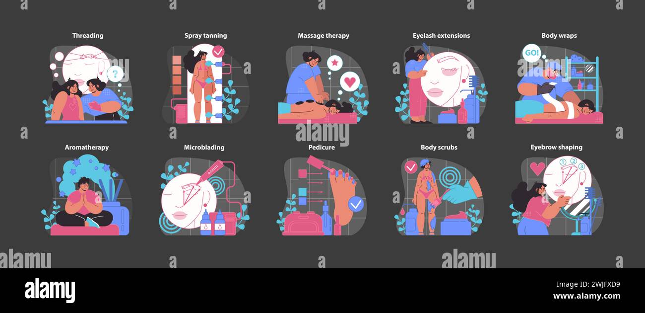 Wellness and beauty set. A diverse range of body and facial treatments ...