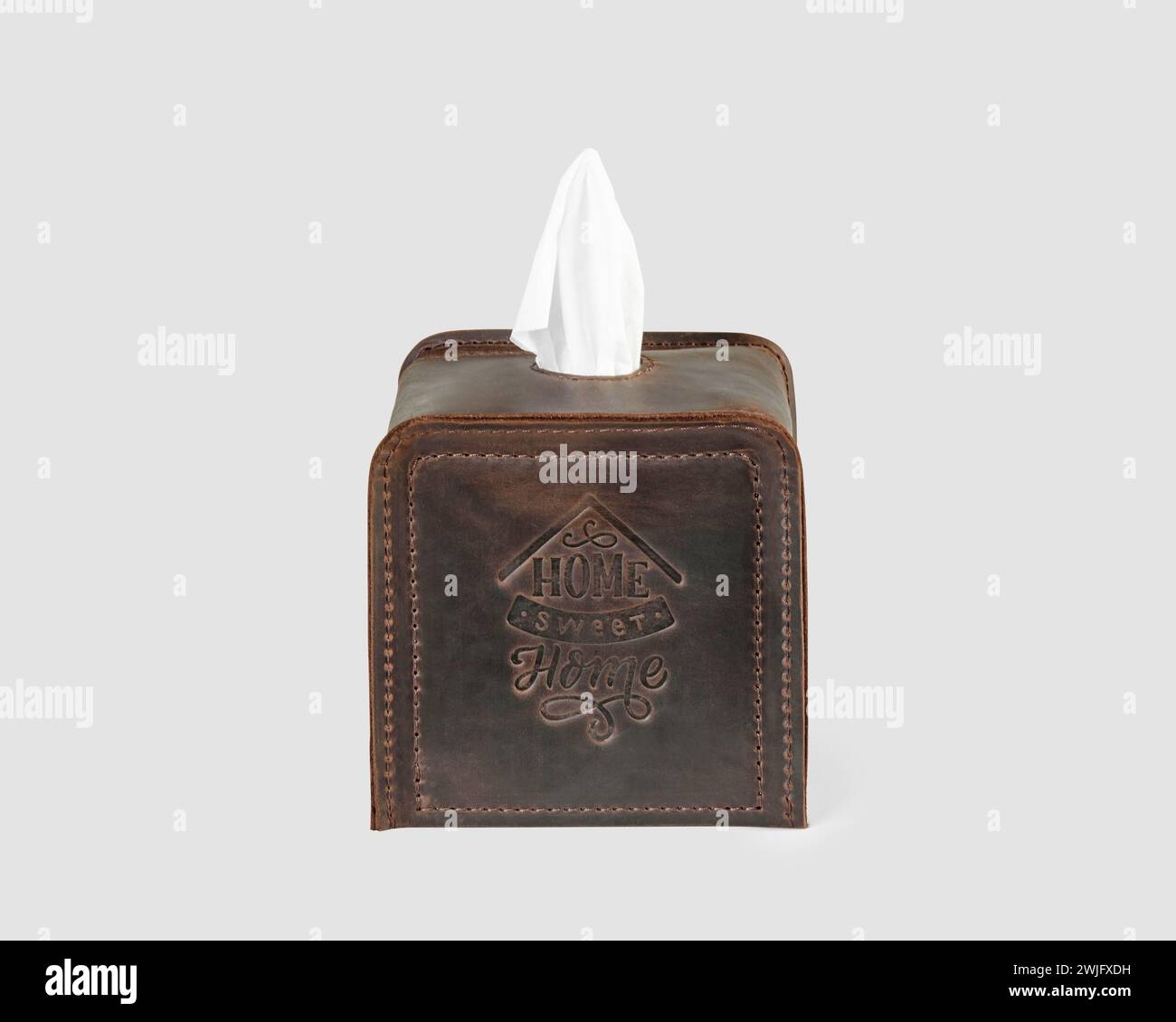 Brown leather tissue box cover with embossing for home decor Stock ...