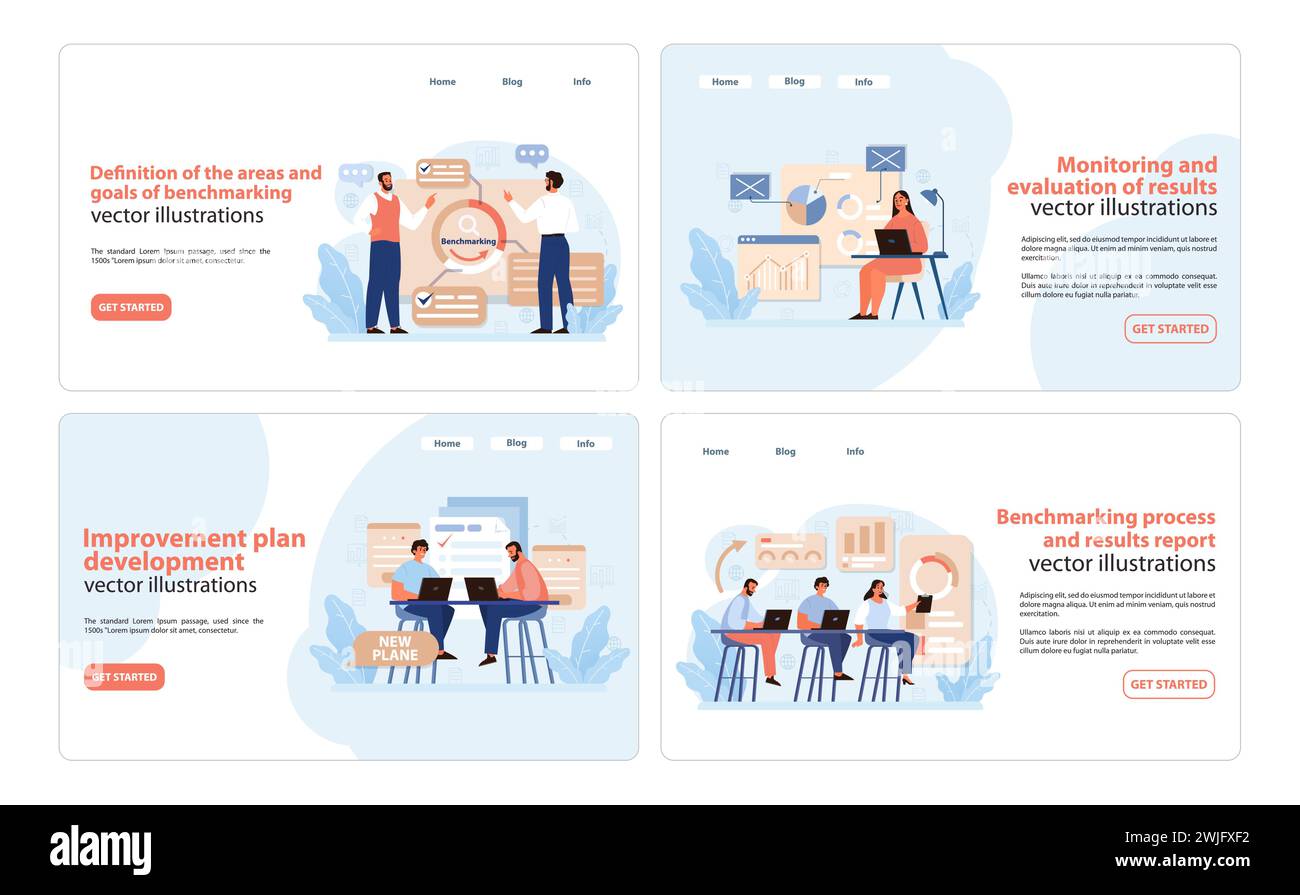 Benchmarking Web Banners Set. Engaging vector illustrations for web ...