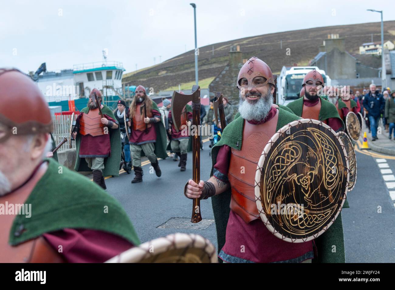 2024 Guizer Jarl John Robert leads his squad through Shetland town ...