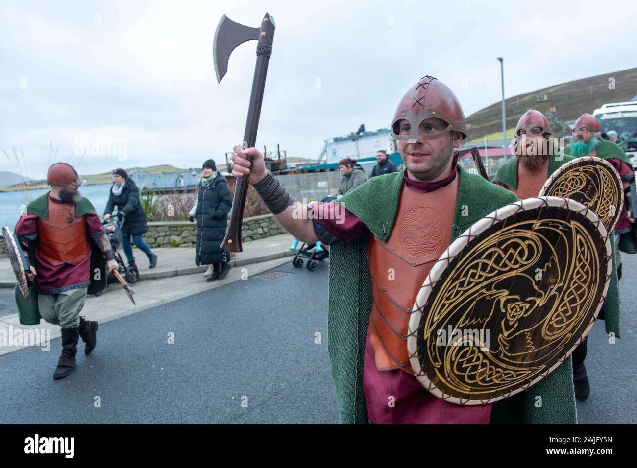 2024 Guizer Jarl John Robert leads his squad through Shetland town ...