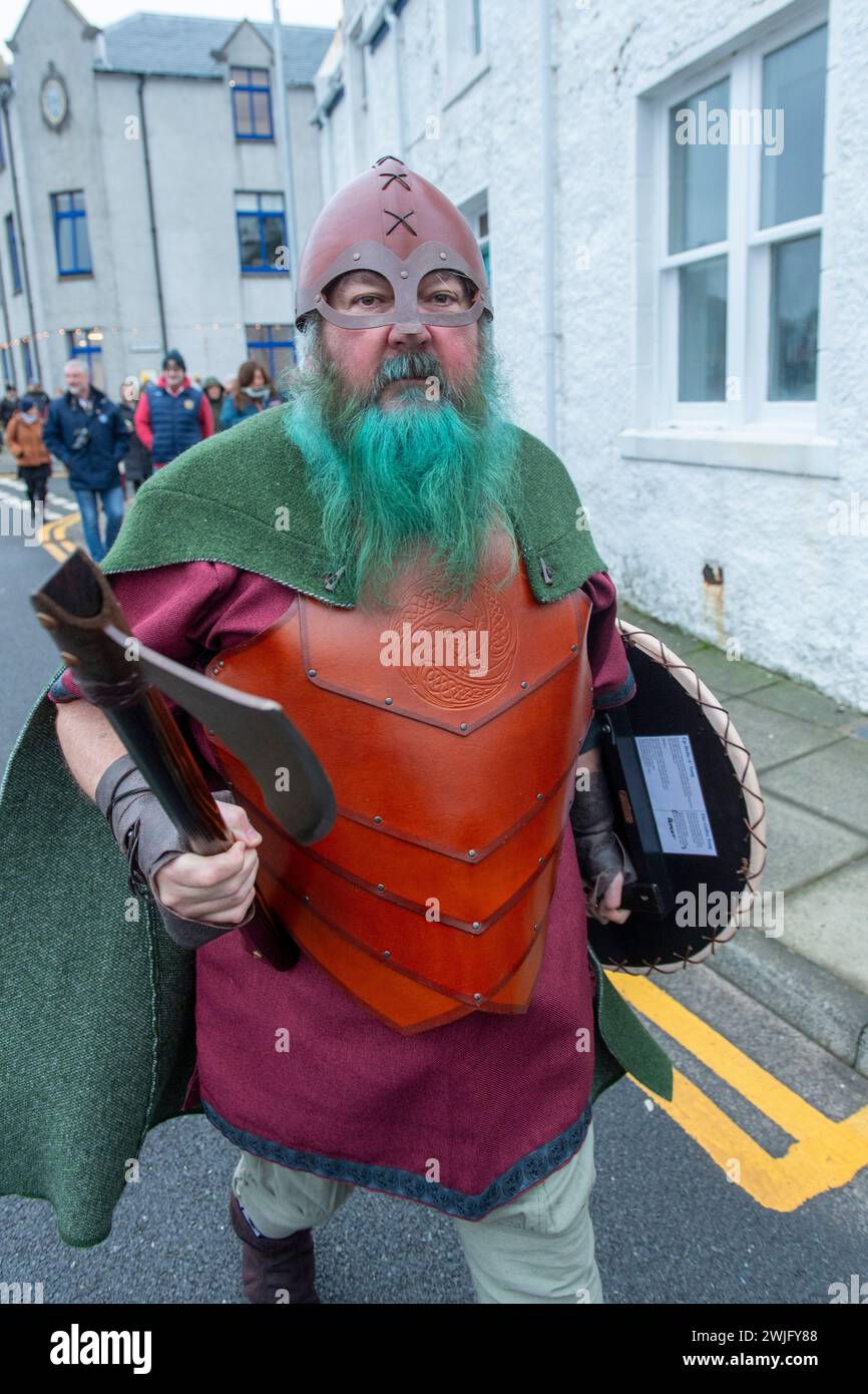 2024 Guizer Jarl John Robert leads his squad through Shetland town ...
