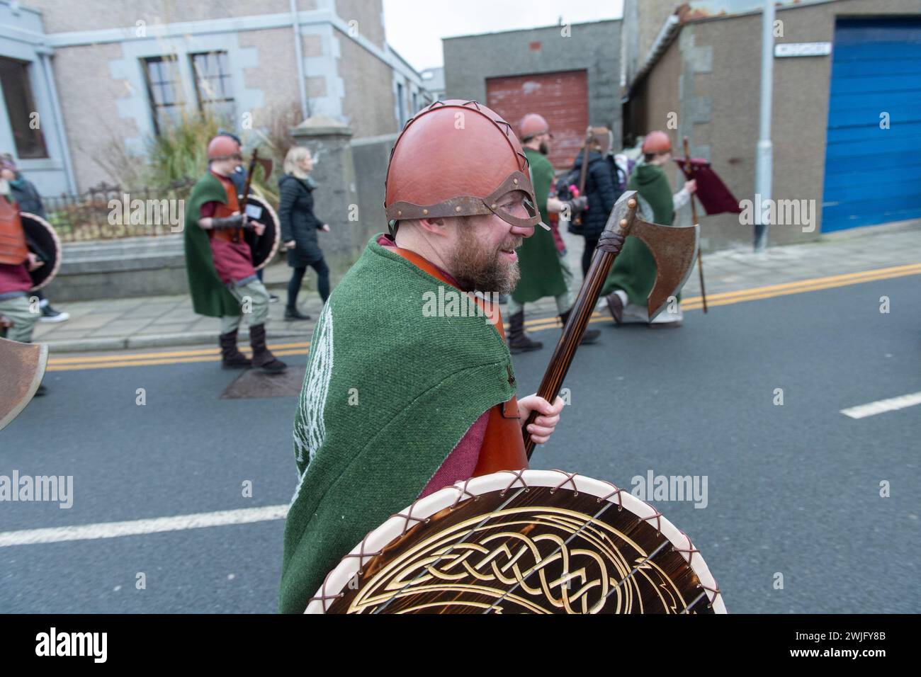 2024 Guizer Jarl John Robert leads his squad through Shetland town ...