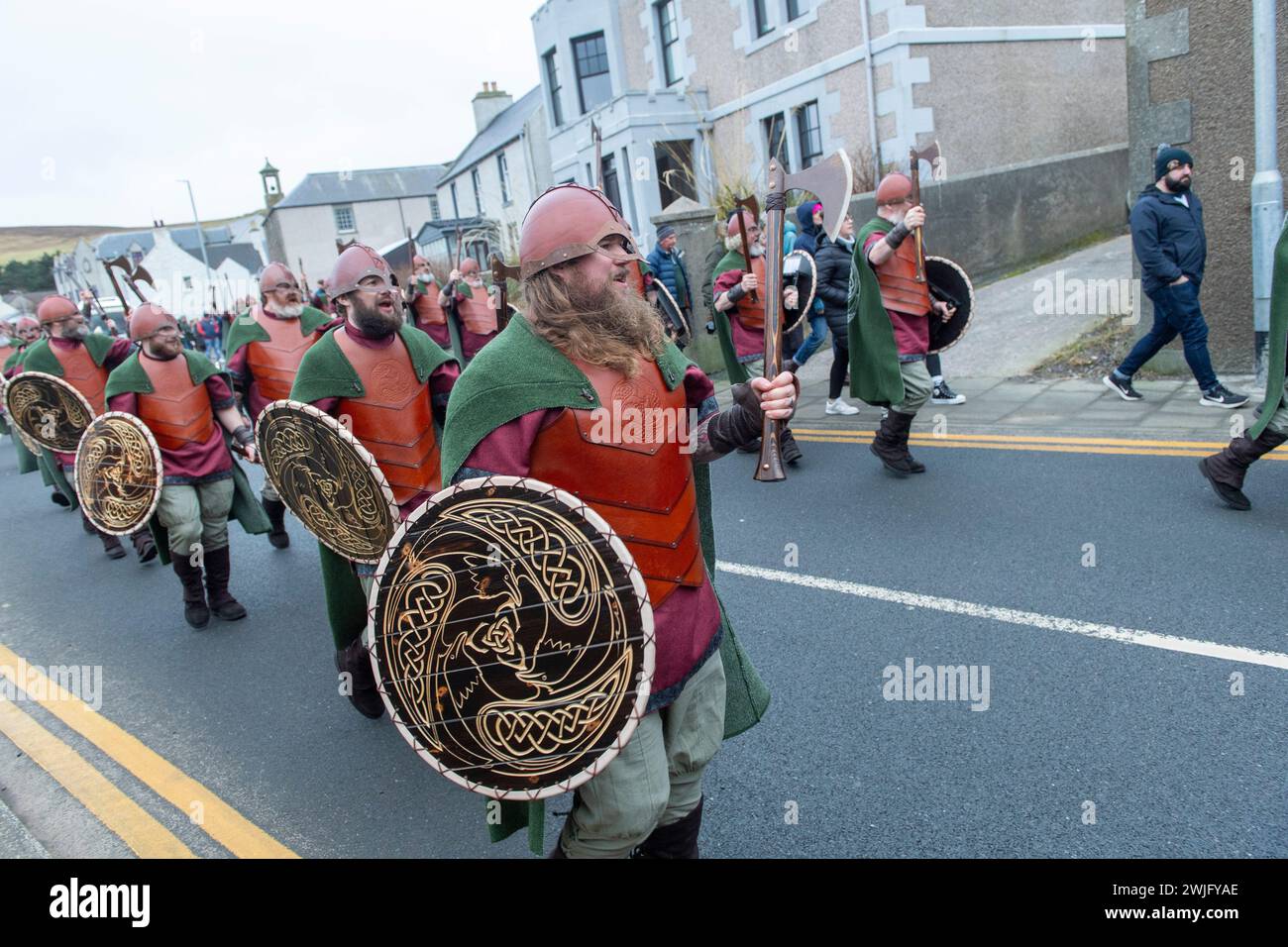2024 Guizer Jarl John Robert leads his squad through Shetland town ...
