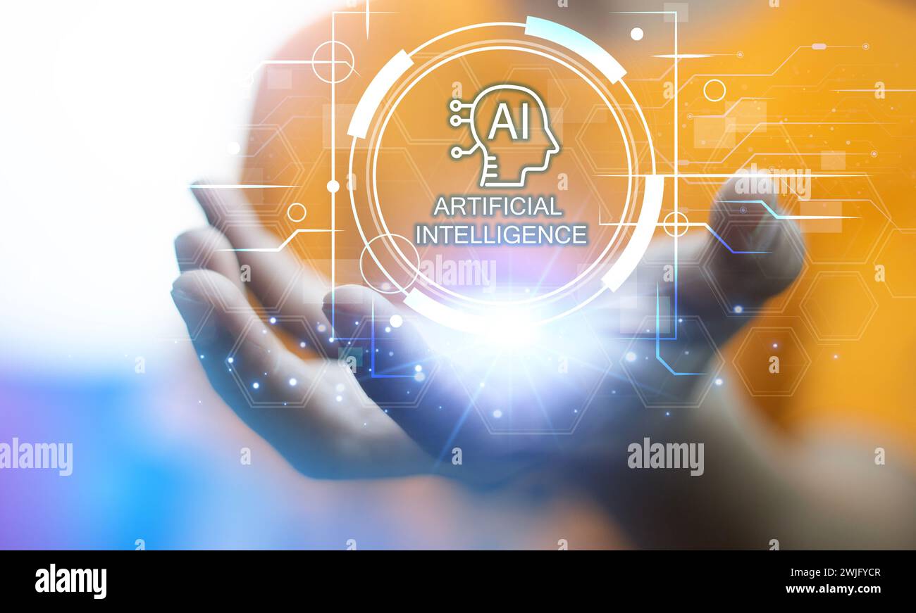 Ai tech, businessman show virtual graphic Global Internet connect Chatgpt Chat with AI ...