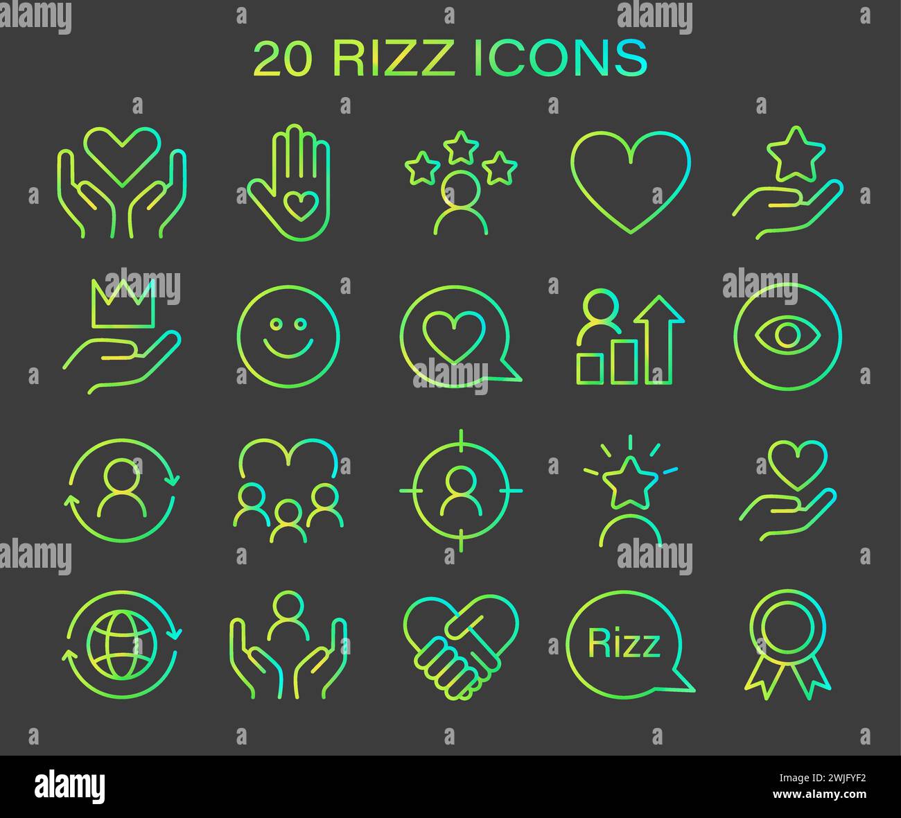 Rizz icon set. Minimalist line icons representing various aspects of ...