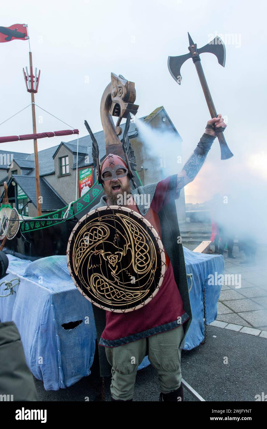 2024 Guizer Jarl John Robert leads his squad through Shetland town ...