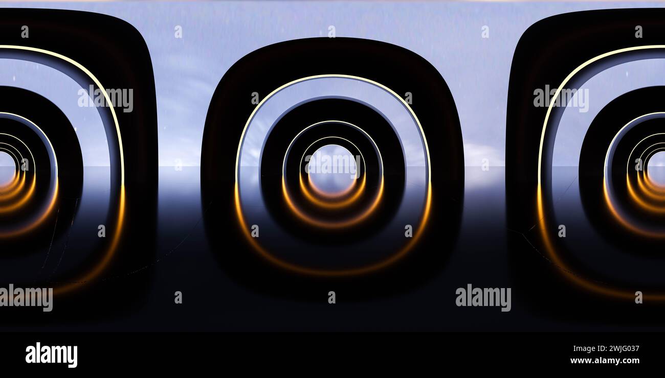 Abstract Visualization of Infinite Tunnel Reflective Surfaces in Blue ...