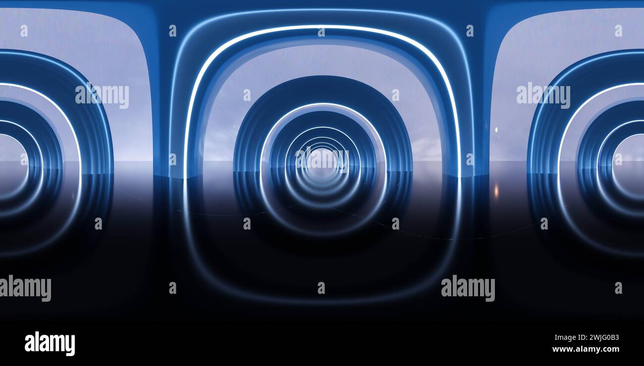 Abstract Tunnel Vision of Blue Neon Lights Reflecting Infinity Illusion ...