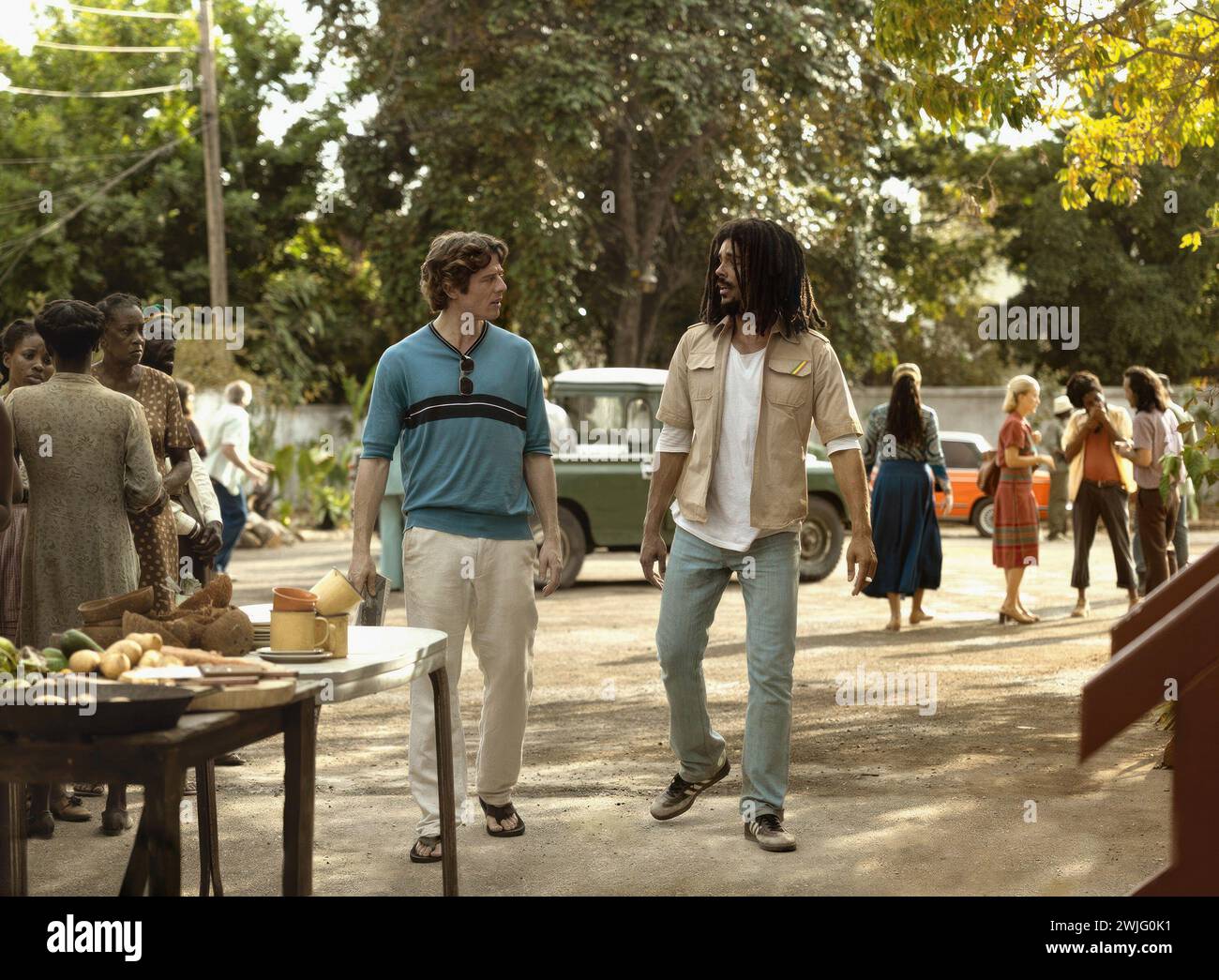 BOB MARLEY: ONE LOVE, from left: James Norton, Kingsley Ben-Adir as Bob ...