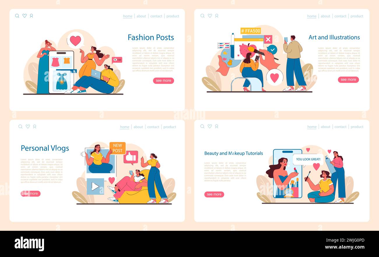 Visual Content set. Influencers sharing fashion, artistry, personal ...