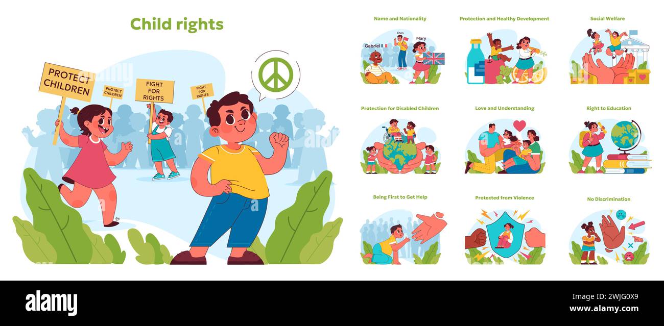Child rights set. Multifaceted advocacy for kids, teens and youth ...